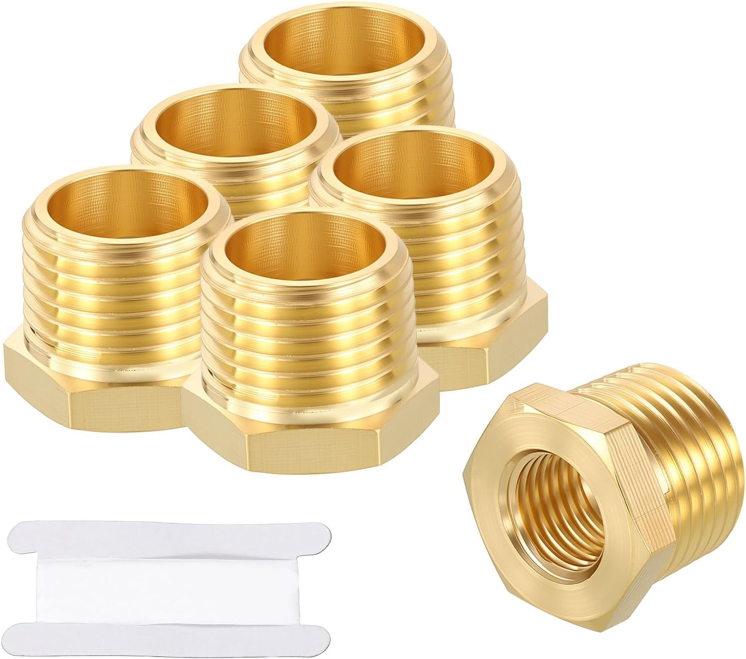 6 Packs Male to FeMale Adapters, 1/2" NPT x 1/4" Brass Hex Bushing ...