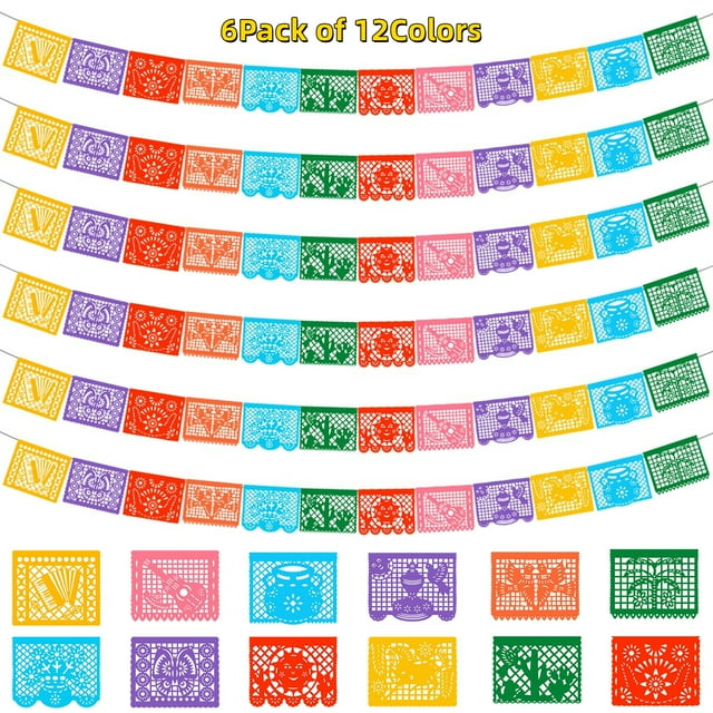 6 Packs Mexican Design - 132FT Papel Picado Flags for Cinco de Mayo ...