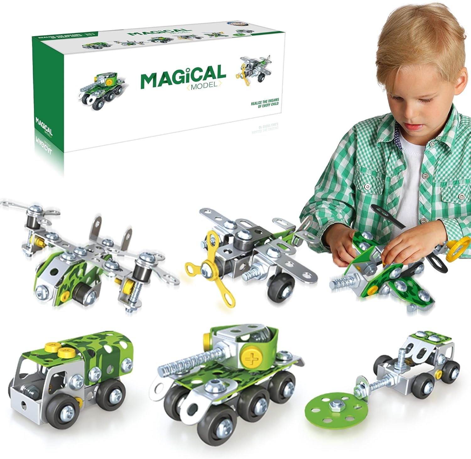 6 Packs Military Truck STEM Building Toy Set for Boys Age 8-12 - Metal ...
