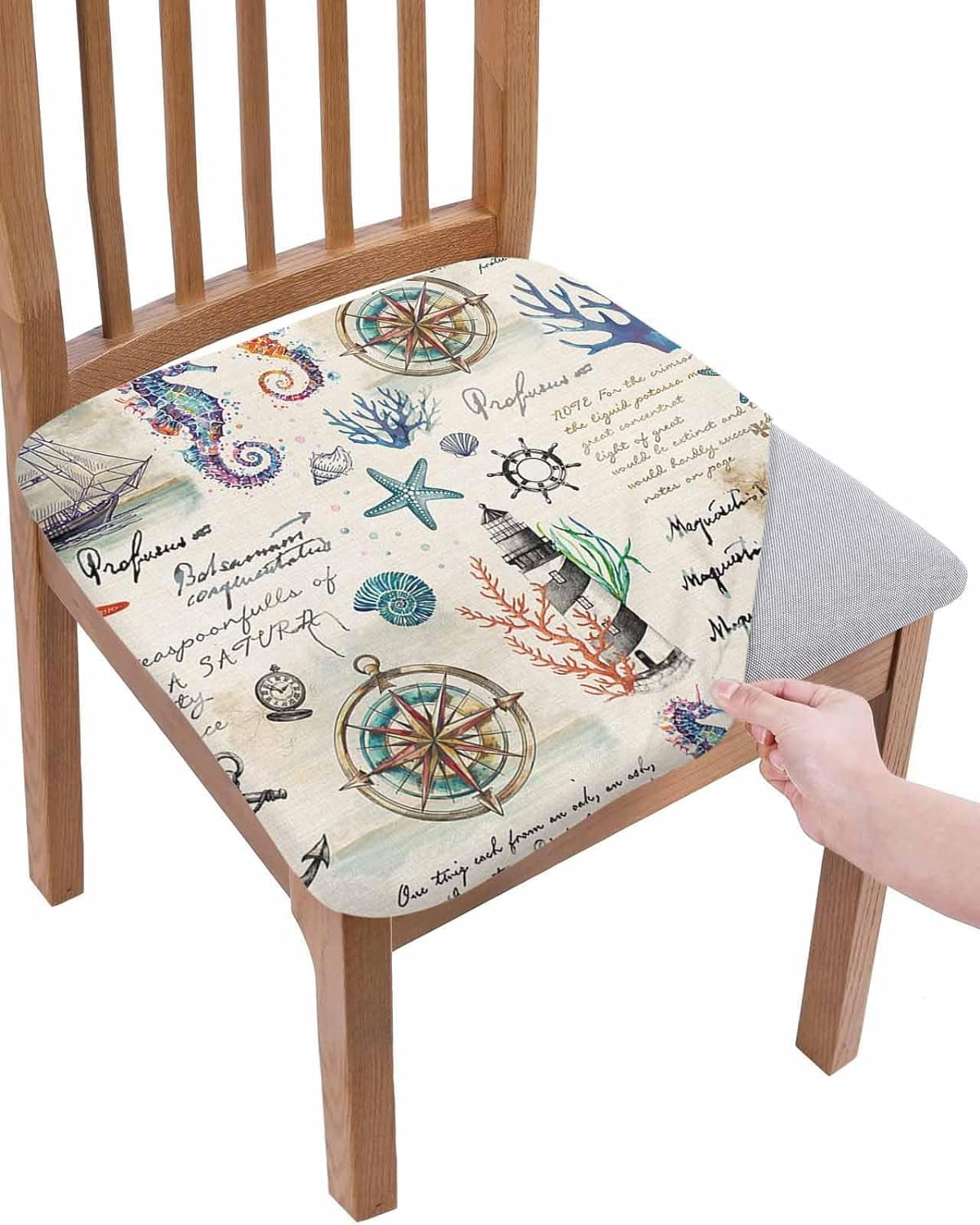 6 Packs Nautical Anchor Seat Covers for Dining Chairs,Stretch Fitted ...