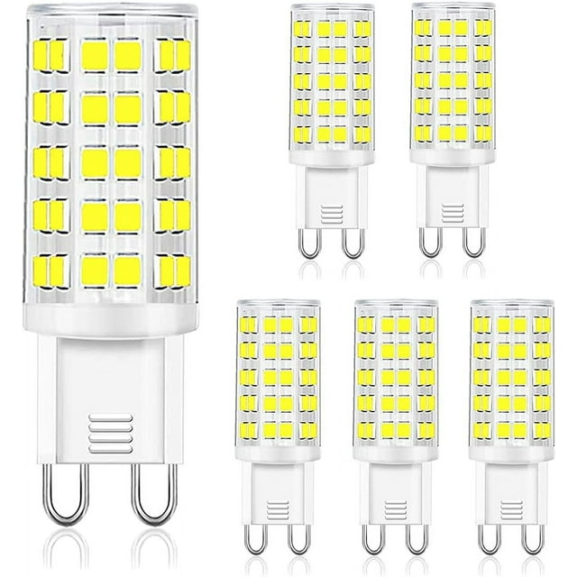 OHLGT G9 LED Light Bulbs, 6-Pack, 6W, Dimmable, 6000K, 120V, No-Flicker, 600LM, Bi Pin Base ...