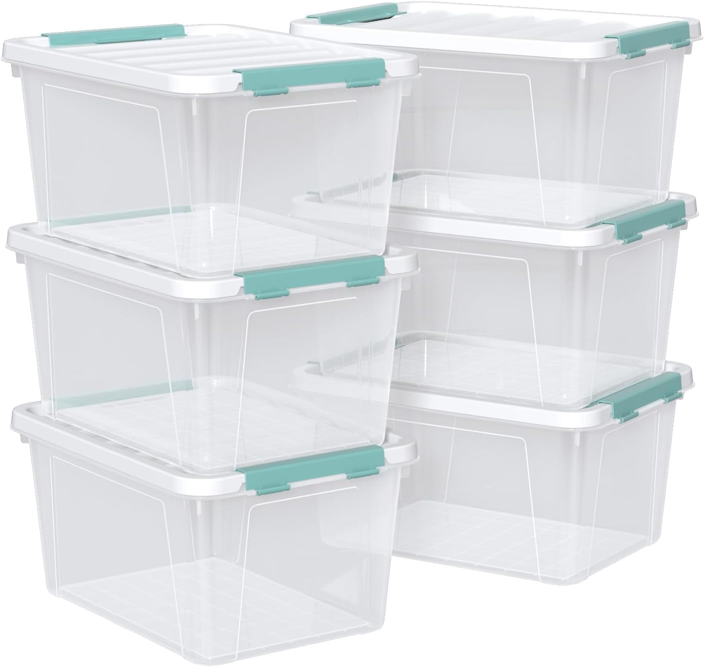6 Packs Plastic Boxes, Clear Stackable Storage Container Bin with White ...