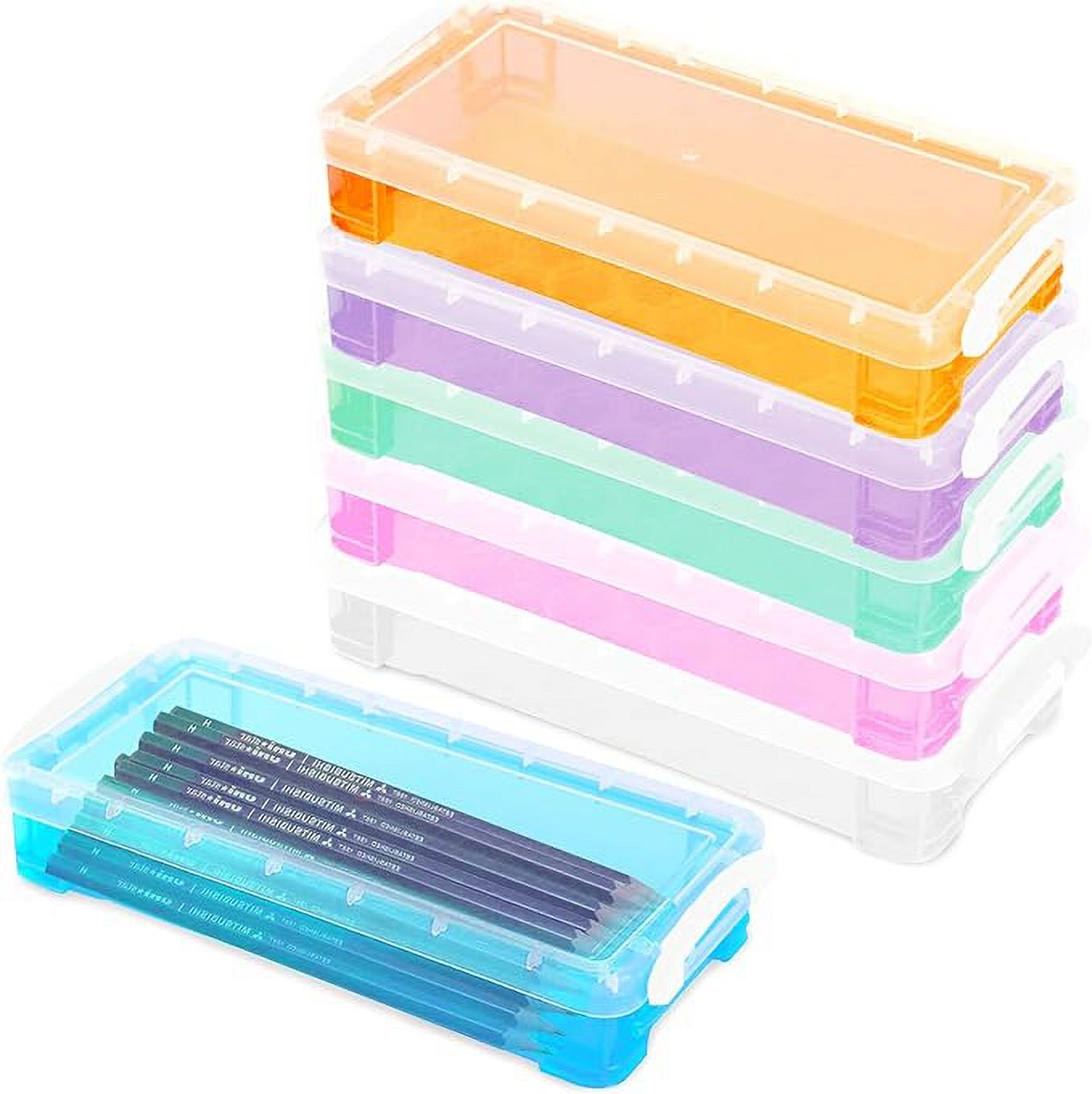 6 Packs Plastic Pencil Box, Stackable Clear Plastic Pencil Case Large ...