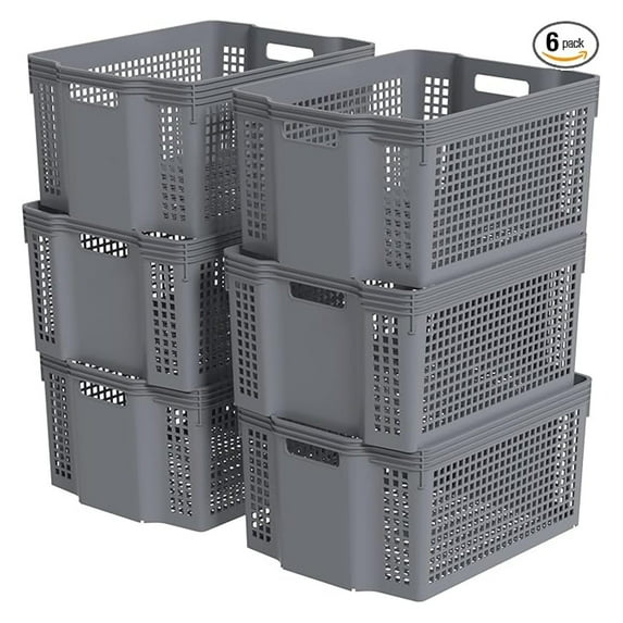 6 Packs Plastic Storage Baskets, Deep Stacking Baskets, Stackable ...