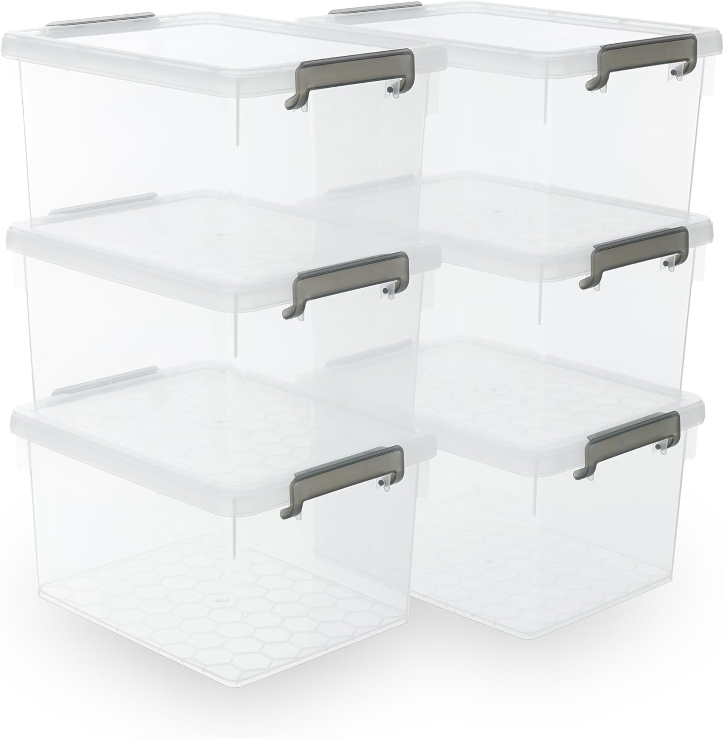 6 Packs Plastic Storage Bins with Lids and Secure Latching Buckles ...