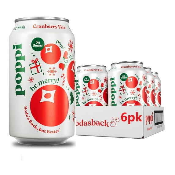 Poppi Cranberry Fizz Prebiotic Soda, 12 oz, 6 Pack Cans (RR Enterprise ...
