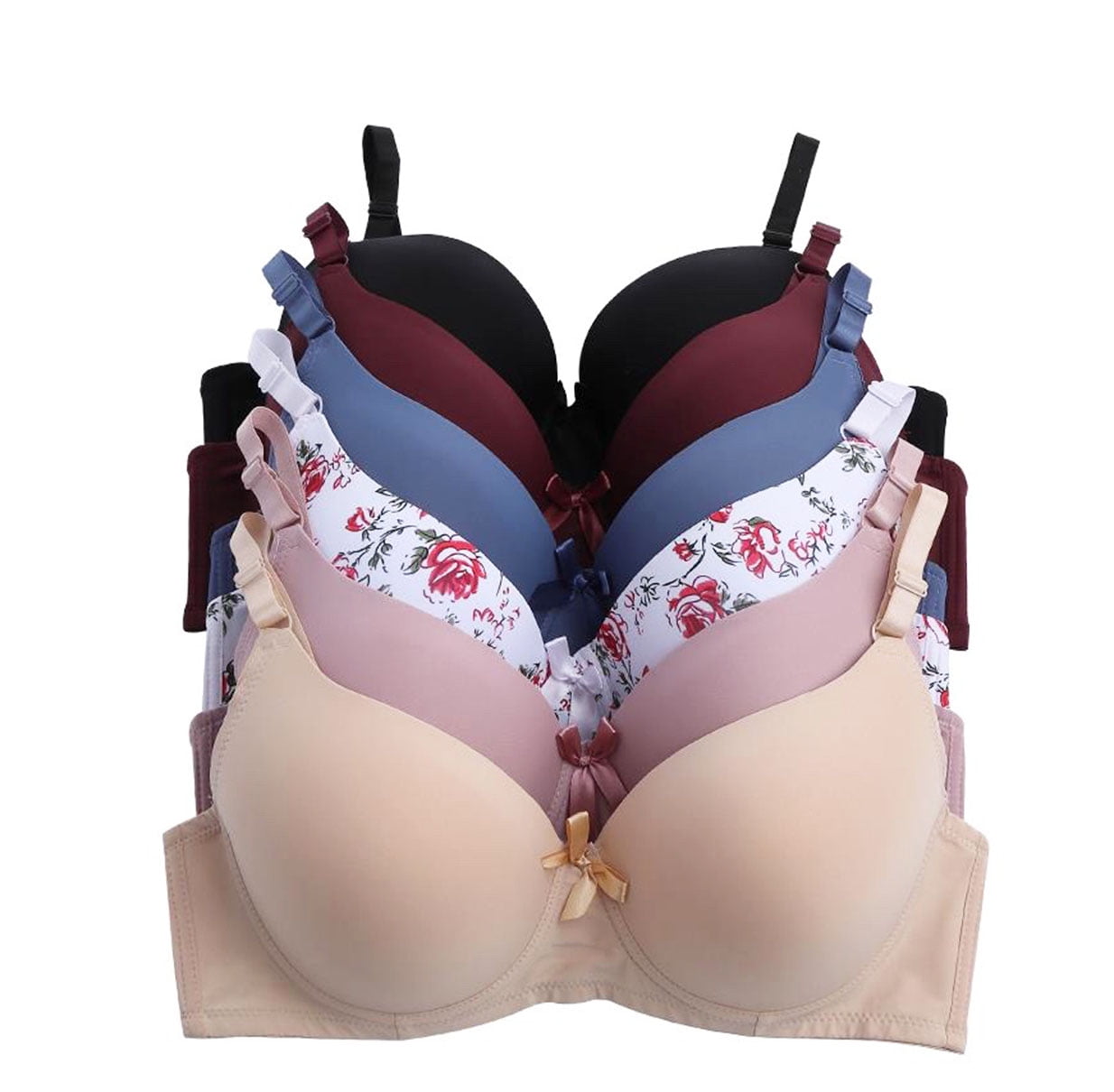 6 Packs Pushup Underwired Gentle Push Up Bra B and C Cup 38C (6672DAMA) - Walmart.com