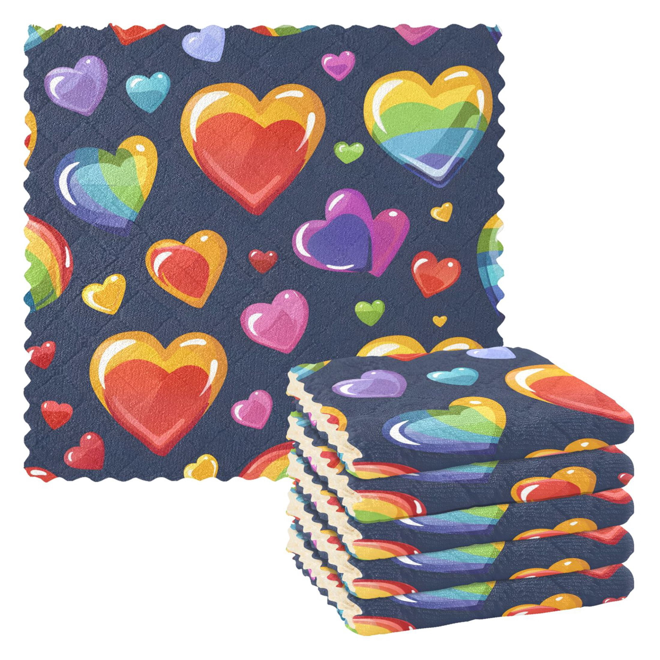 6 Packs Rainbow Hearts Balloon Kitchen Dish Towels Soft Absorbent Dish ...