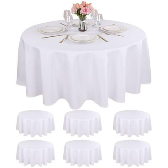 6 Packs Round Tablecloth 108 Inches White Polyester Table Cloths Stain ...