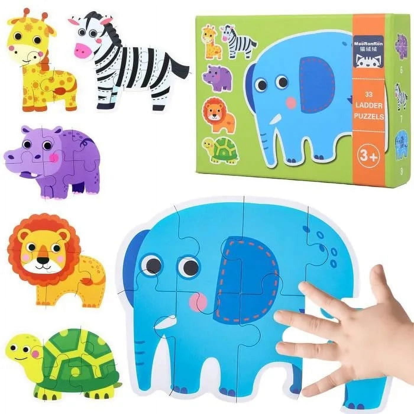 6 Packs Safari Animals Shaped Wooden Jigsaw Puzzles for Toddlers Ages 1 ...