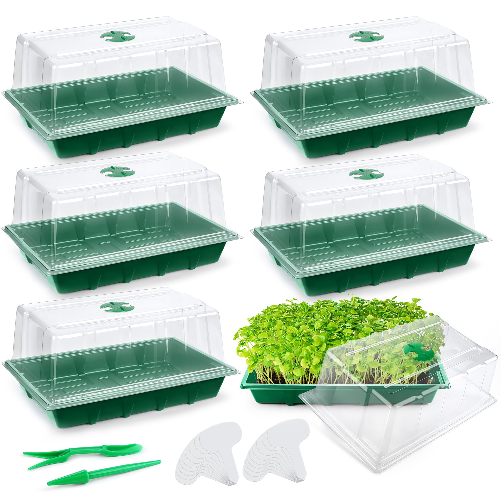 6 Packs Seed Starter Tray Kits with Humidity Dome, Plastic Germination ...