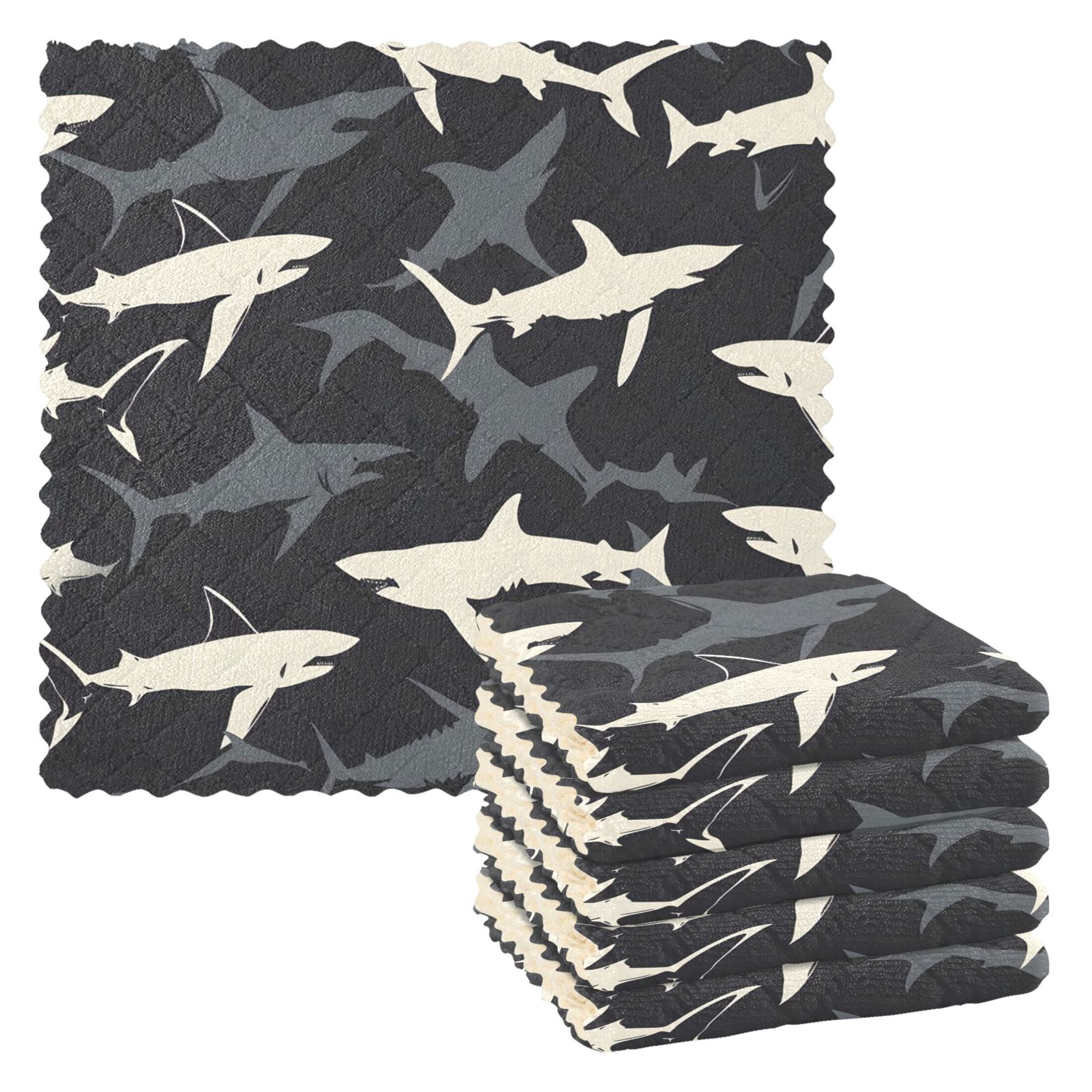 6 Packs Shark Outline Kitchen Dish Towels Soft Absorbent Dish Cloths 11 ...
