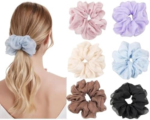 6 Packs Soft Chiffon Scrunchies Giant Large Organza Scrunchies Chiffon ...