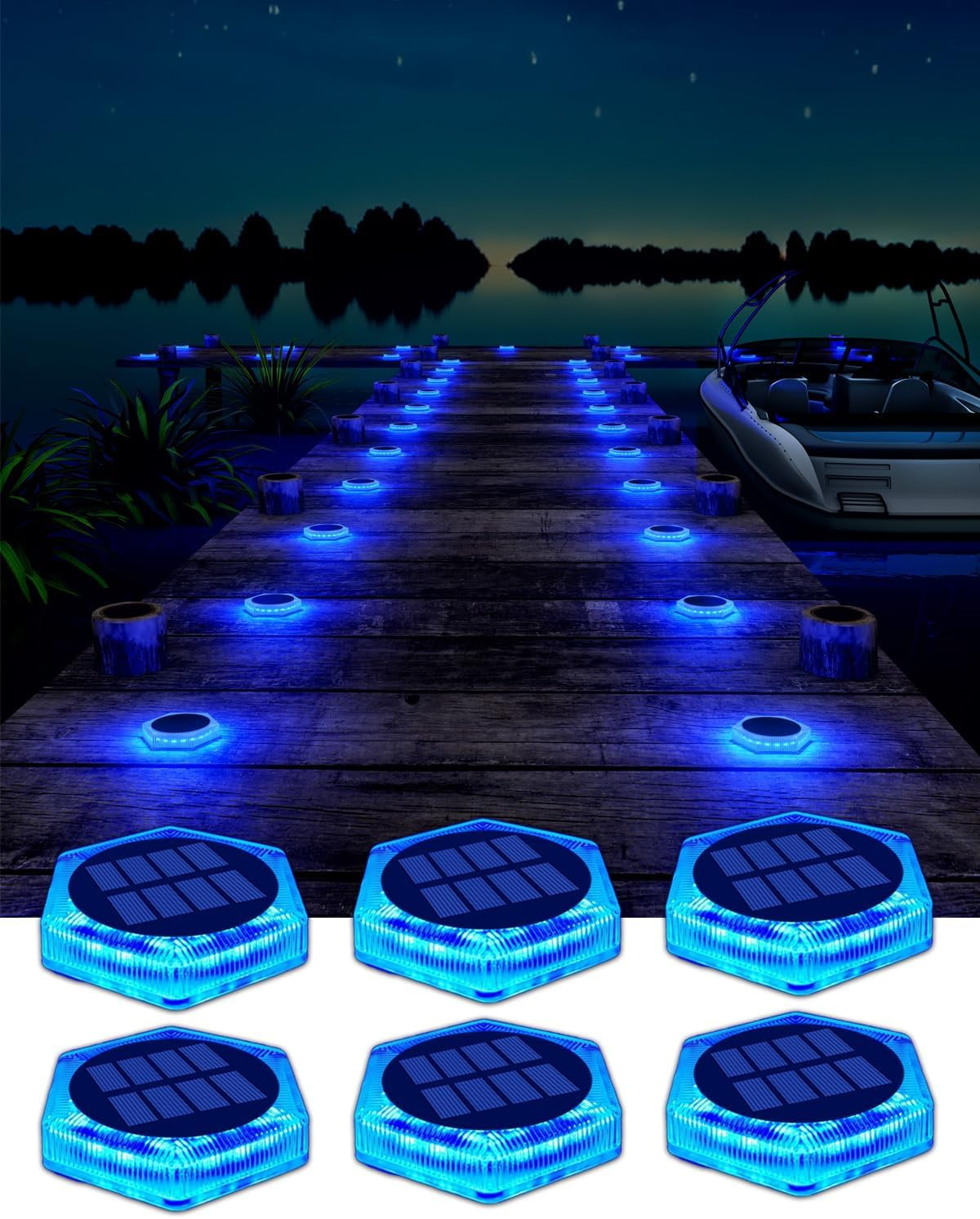 6 Packs Solar Driveway Lights Outdoor IP68 Waterproof, Blue Deck Step ...