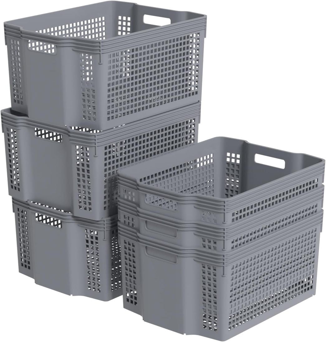6 Packs Stackable Storage Baskets, Rectangle Stacking Baskets, Plastic ...