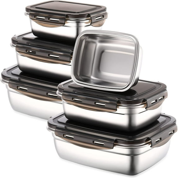 6 Packs Stainless Steel Food Storage Containers Airtight Metal Food ...
