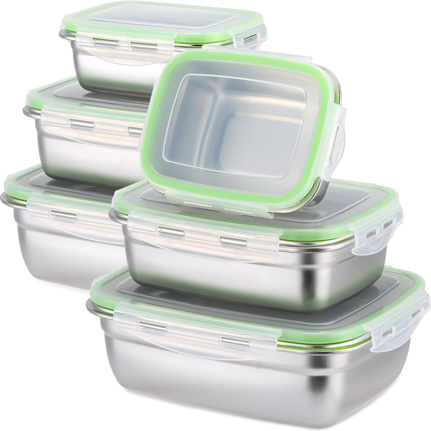 6 Packs Stainless Steel Food Storage Containers Airtight Metal Food Containers Stainless Steel ...