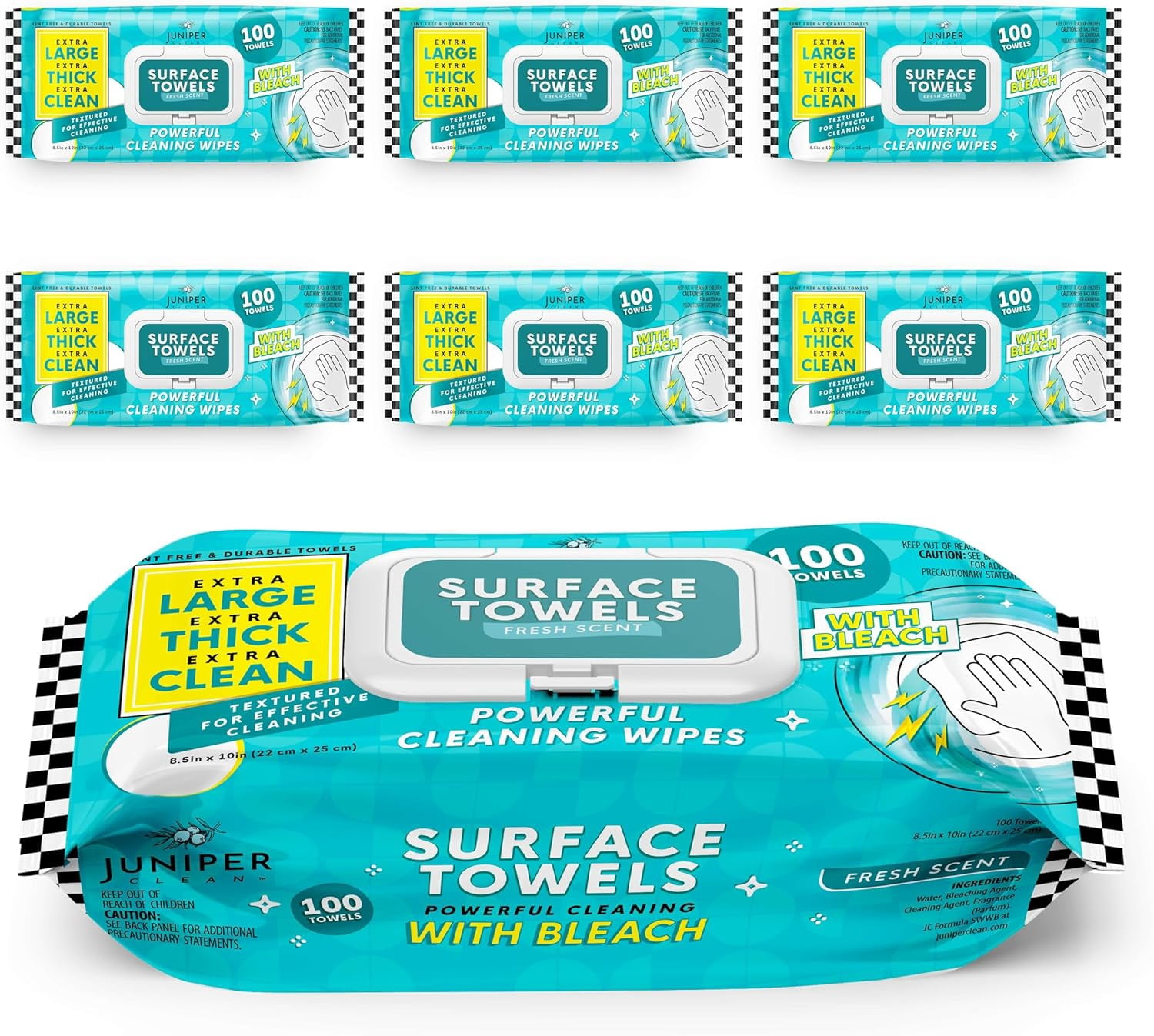 6 Packs Surface Wipes with Bleach, Thick & Large Dispose, All-Purpose ...