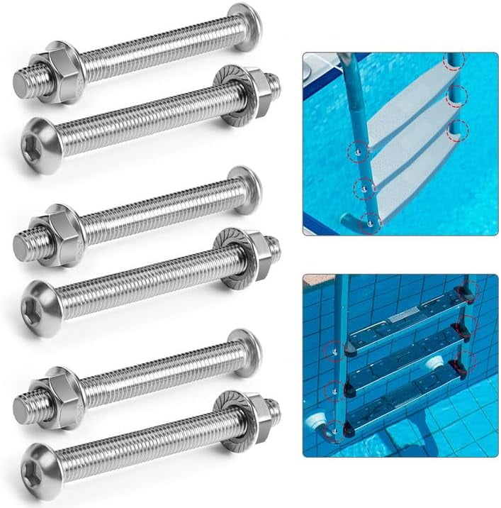 6 Packs Swimming Pool Ladder Bolts and Nuts- Stainless Steel Pool ...