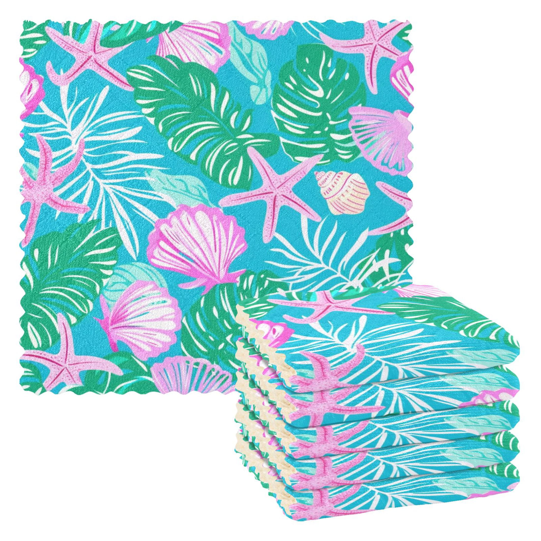 6 Packs Watercolor Shells Leaf Kitchen Dish Towels Soft Absorbent Dish ...