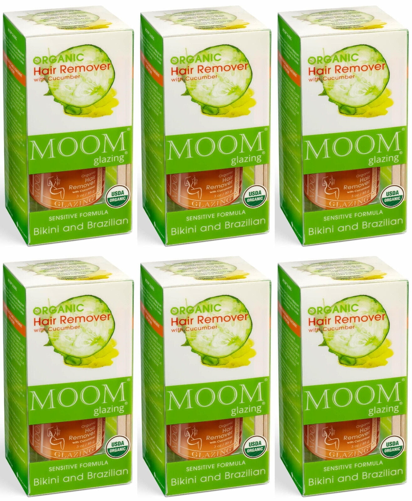 6 Packs of MOOM Women Organic Sugar Body & Bikini Waxing Kit W/Cucumber ...