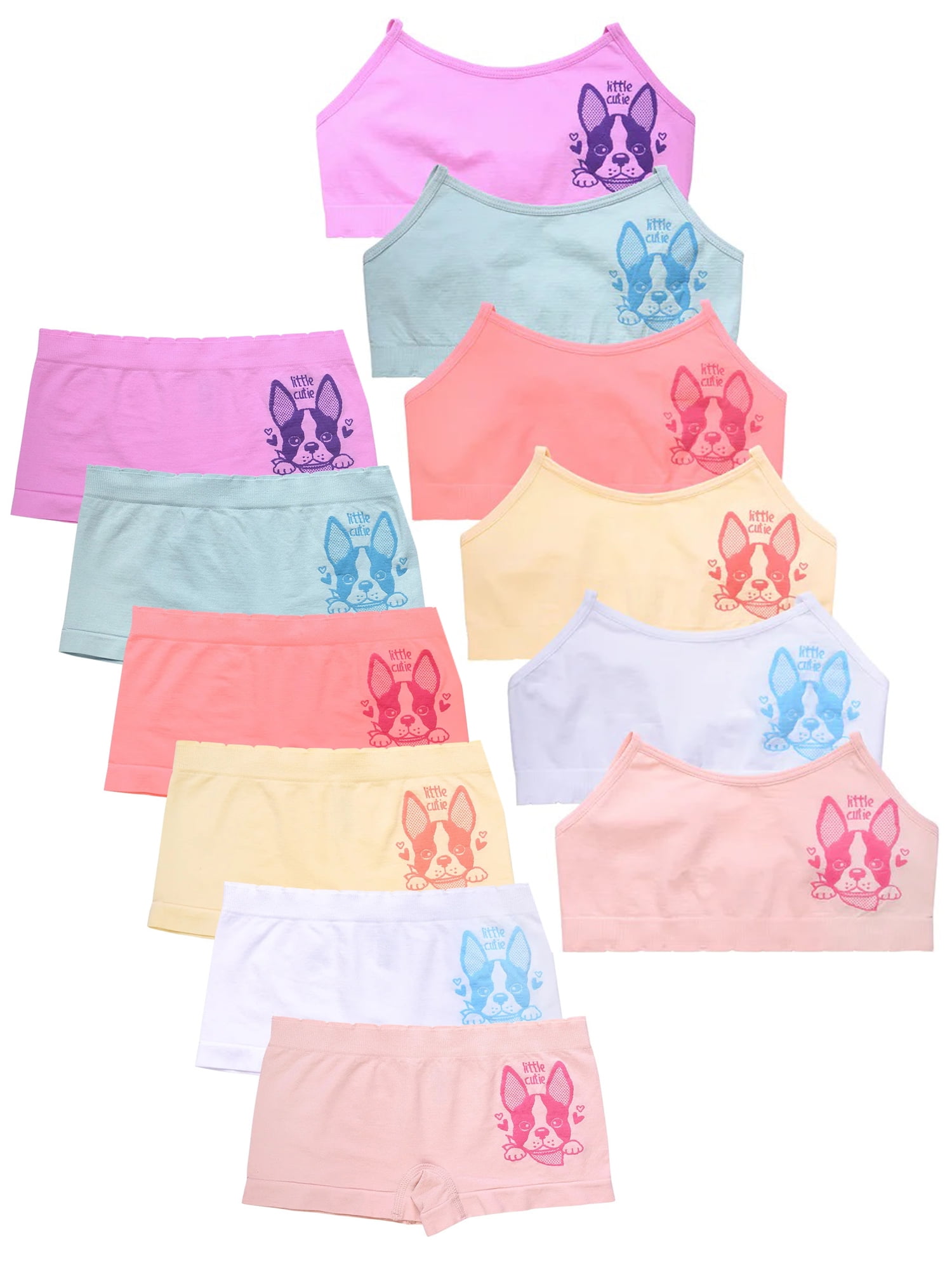 6 Packs of Sofra Girls Seamless Sports Boyshorts Panty and Training Bra ...