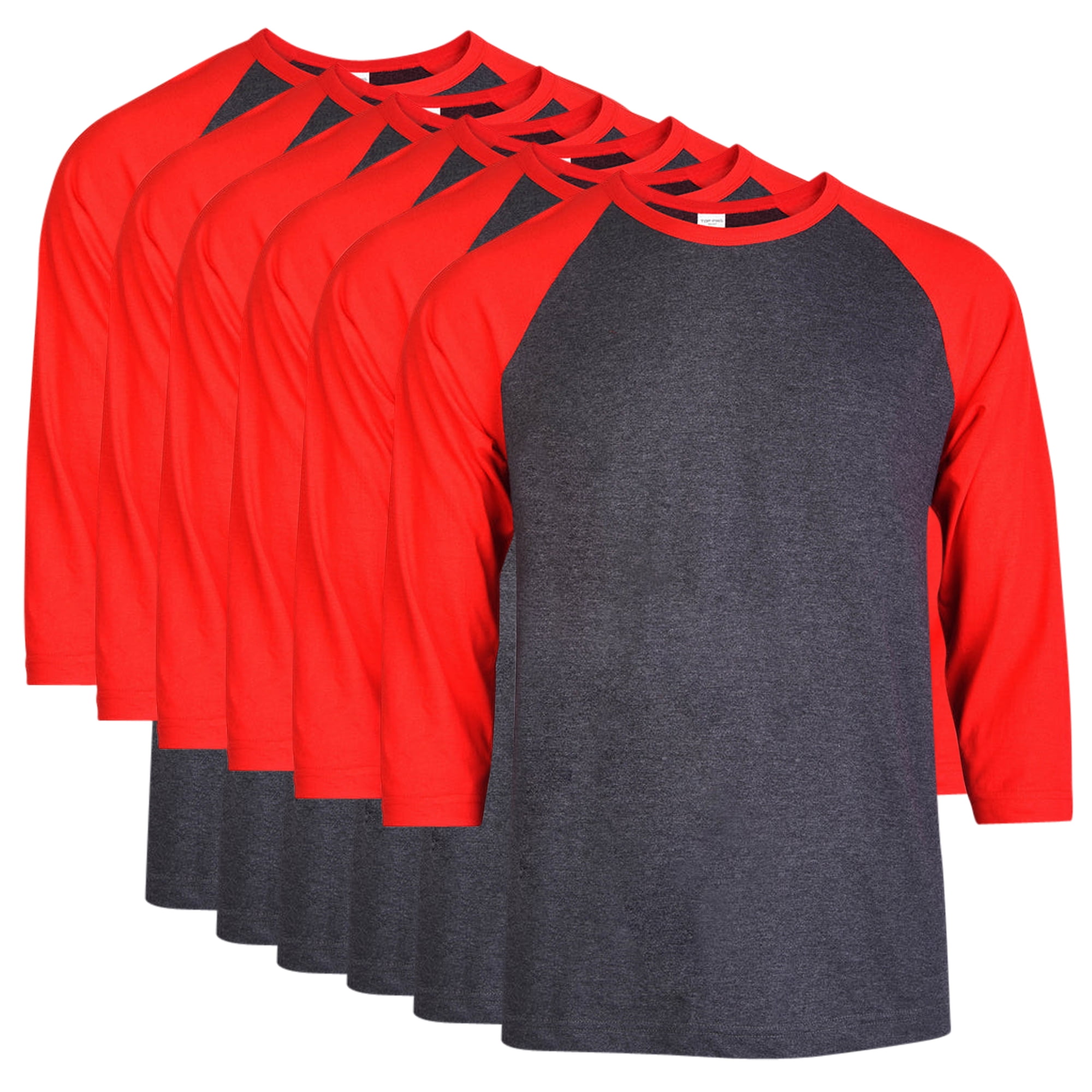 6 Packs of Top Pro Men's 3/4 Sleeve Crew Neck Raglan Jersey Baseball ...