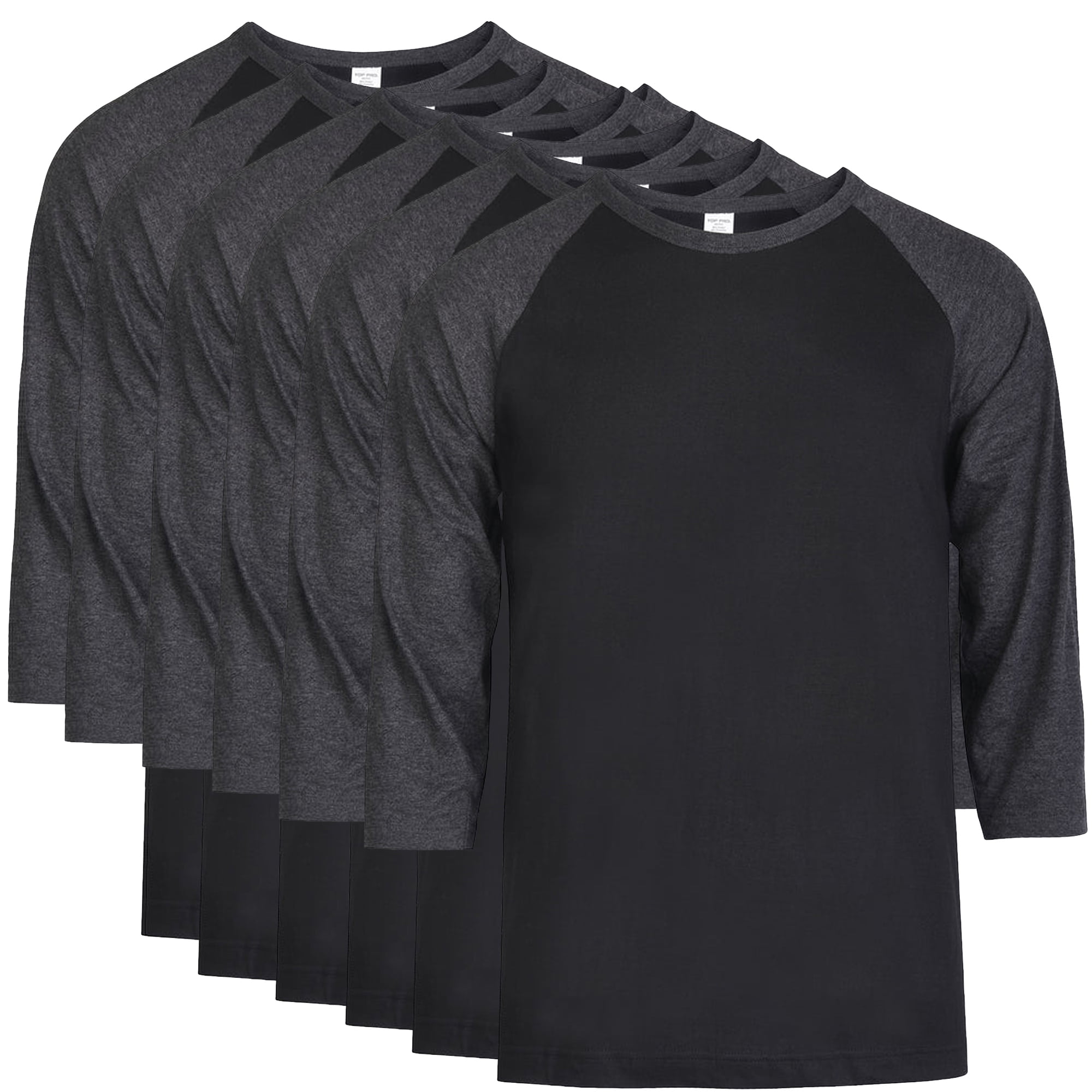 6 Packs of Top Pro Men's 3/4 Sleeve Crew Neck Raglan Jersey Baseball ...