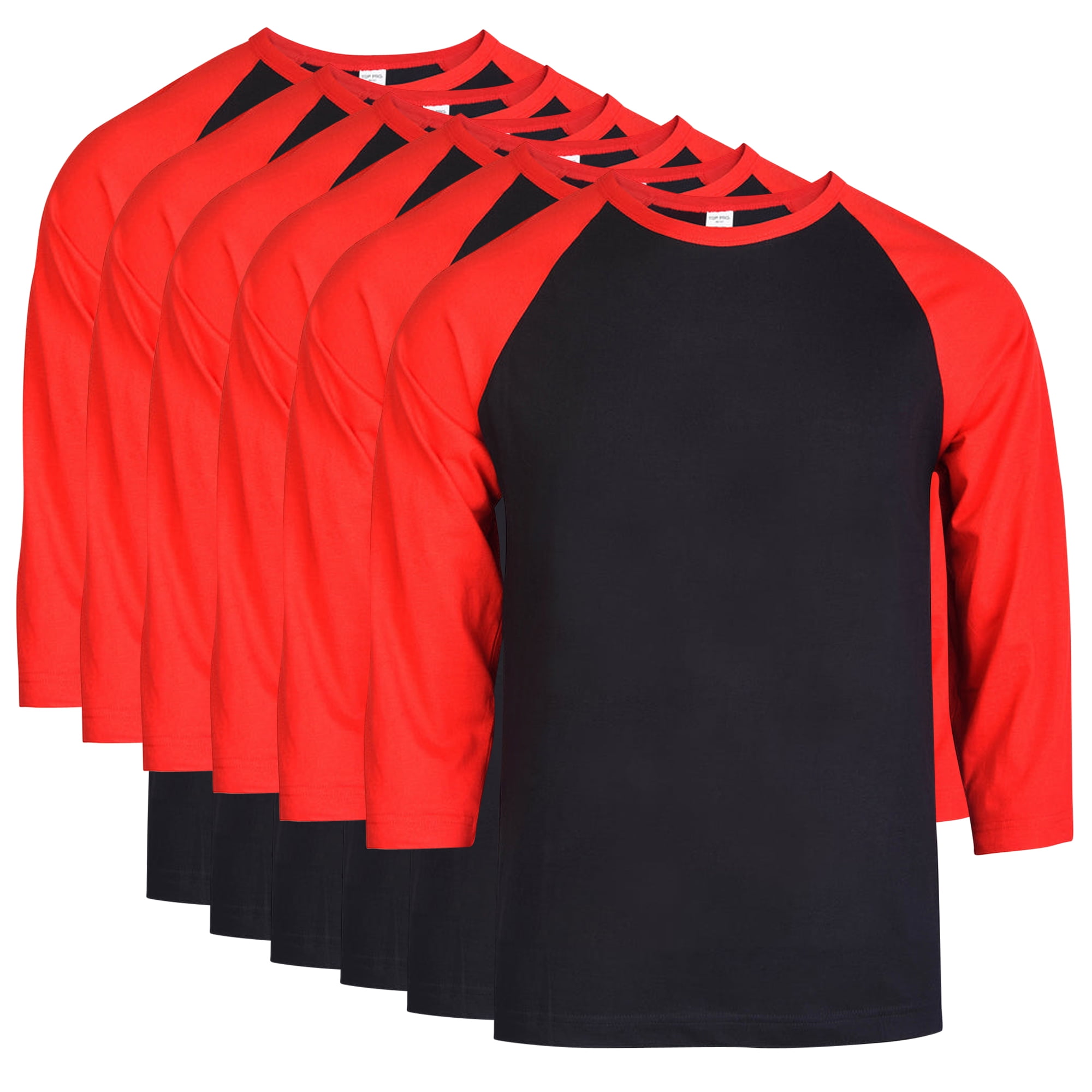 6 Packs of Top Pro Men's 3/4 Sleeve Crew Neck Raglan Jersey Baseball ...