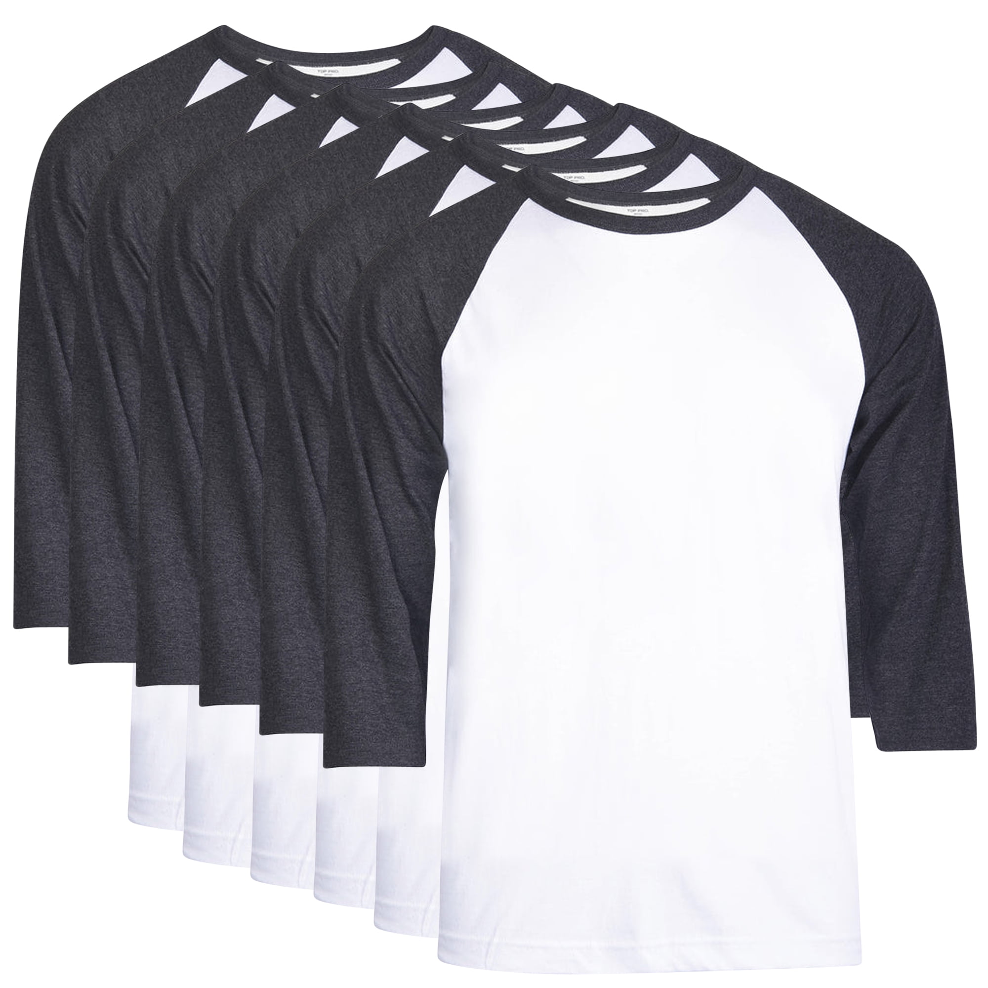 6 Packs of Top Pro Men's 3/4 Sleeve Crew Neck Raglan Jersey Baseball ...
