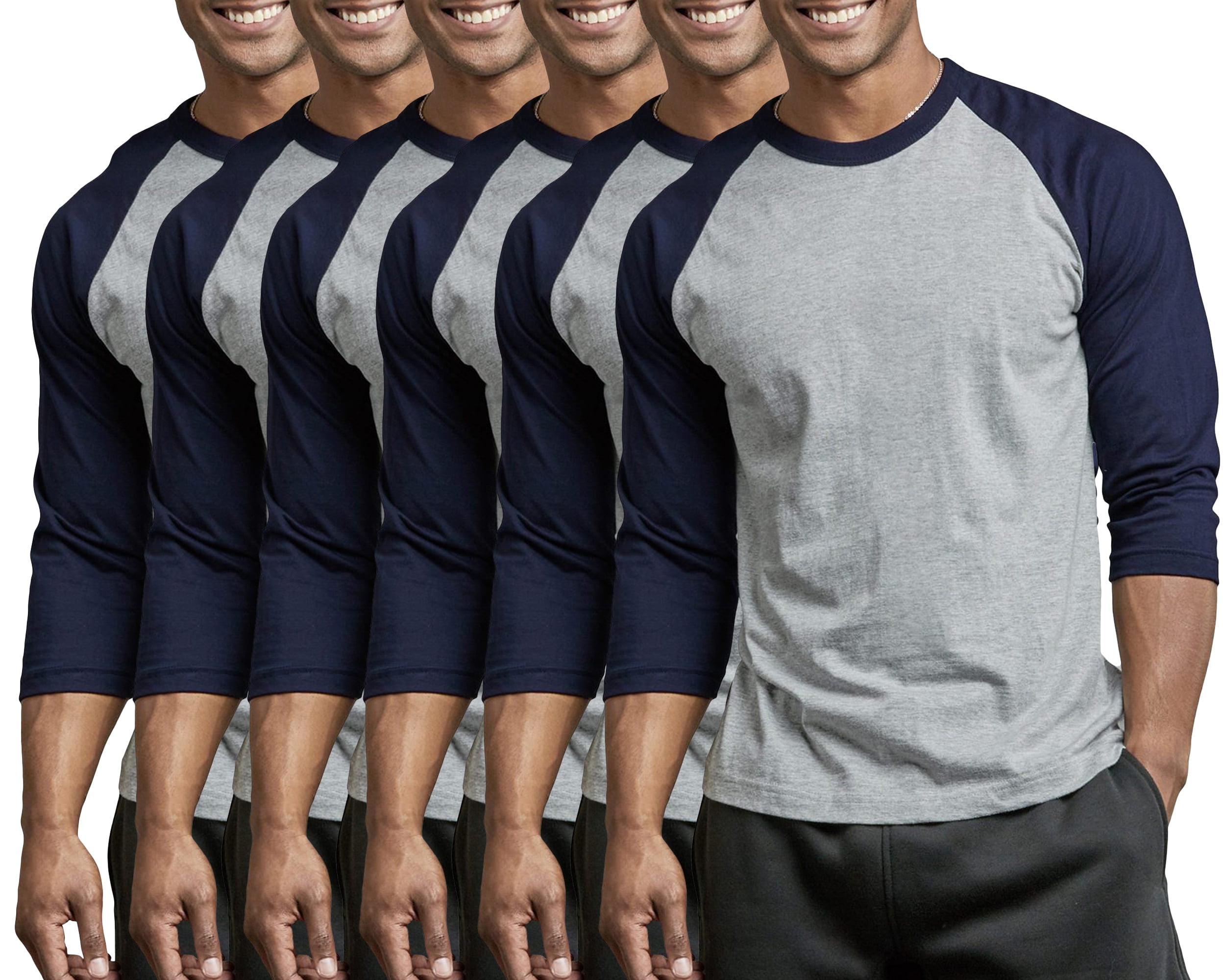6 Packs of Top Pro Men's 3/4 Sleeve Crew Neck Raglan Jersey Baseball ...