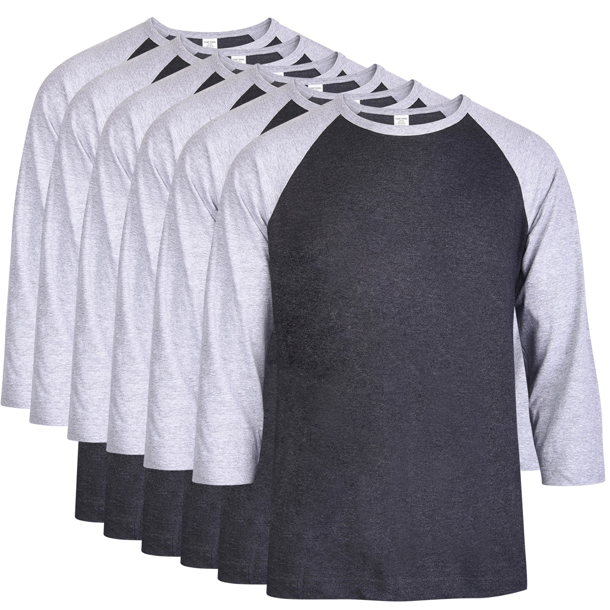 6 Packs of Top Pro Men's 3/4 Sleeve Crew Neck Raglan Jersey Baseball ...