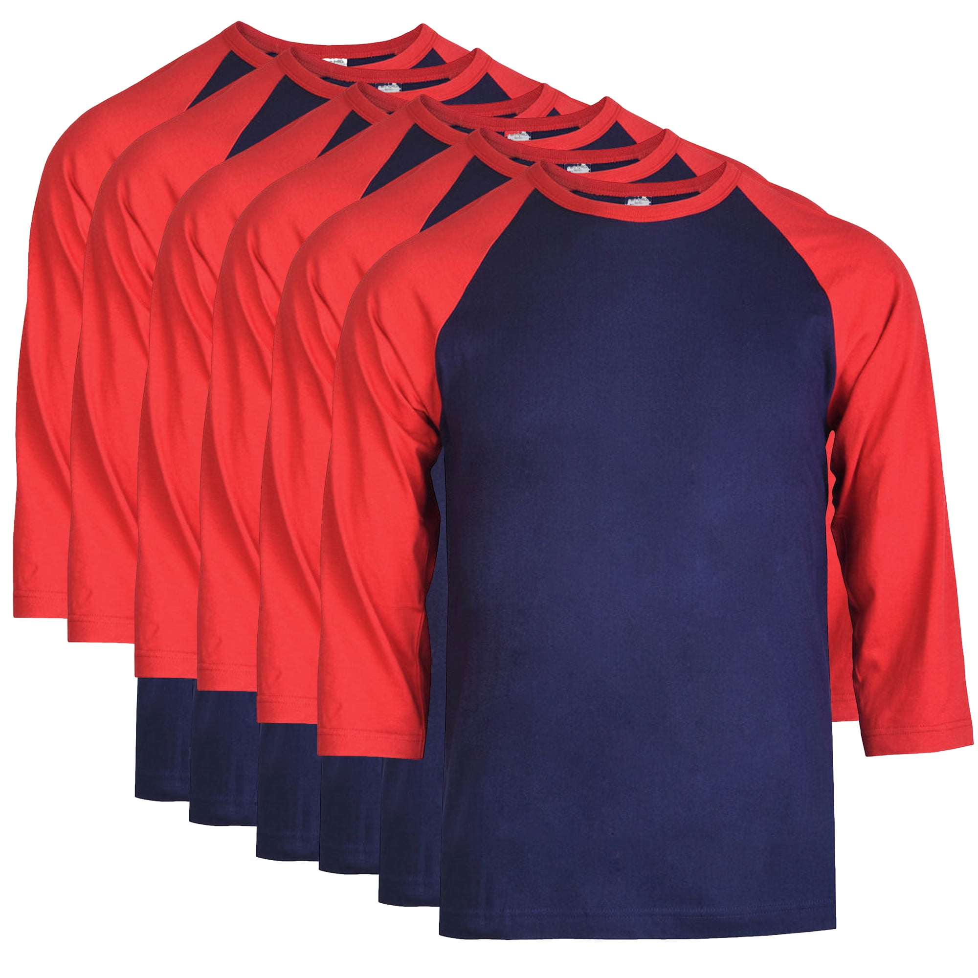 6 Packs of Top Pro Men's 3/4 Sleeve Crew Neck Raglan Jersey Baseball ...