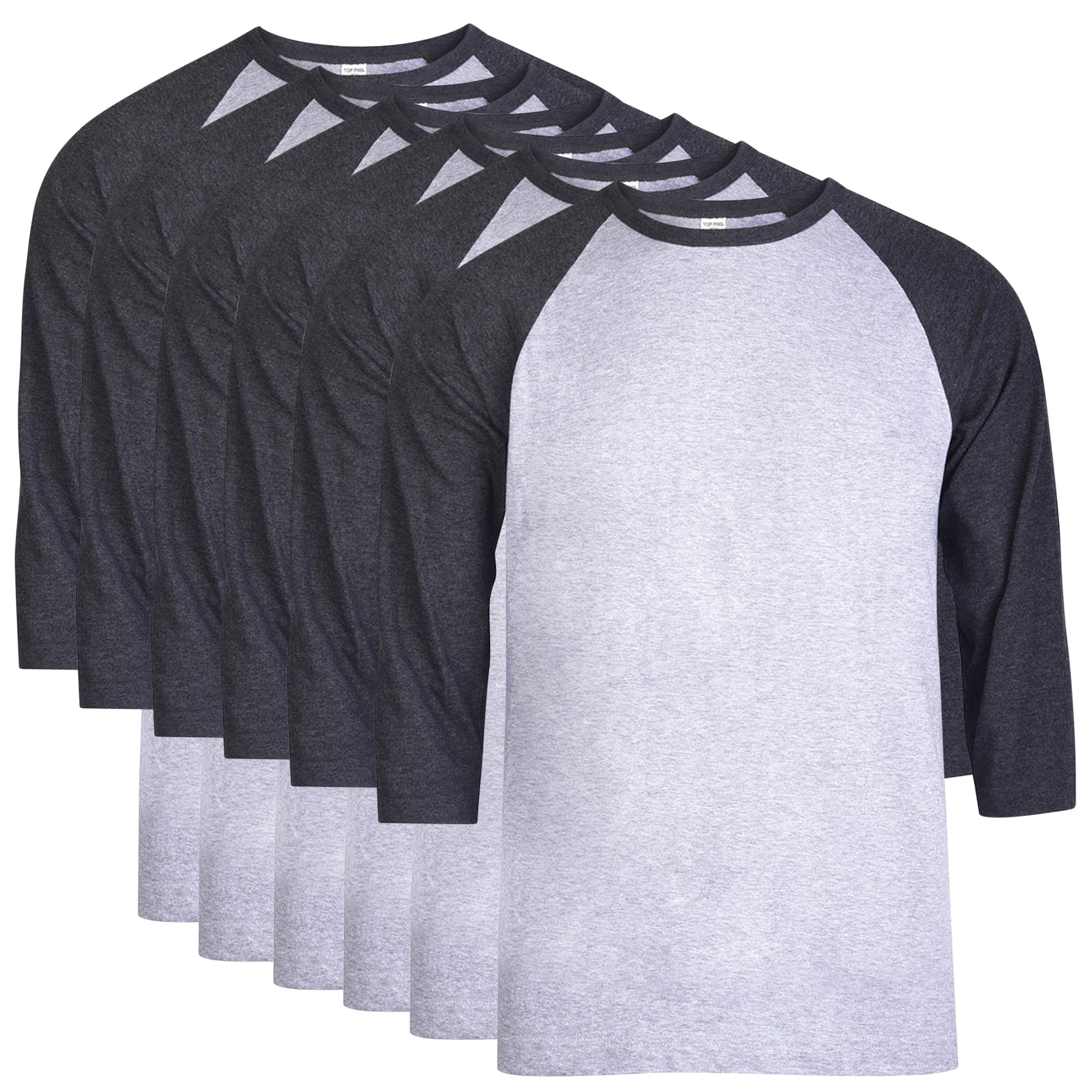 6 Packs of Top Pro Men's 3/4 Sleeve Crew Neck Raglan Jersey Baseball ...