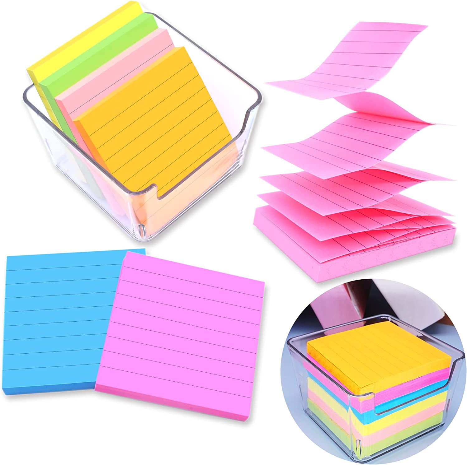 6 Pads Pop Up Sticky Notes with Lined 3x3 inch Refills,6 Bright Color ...