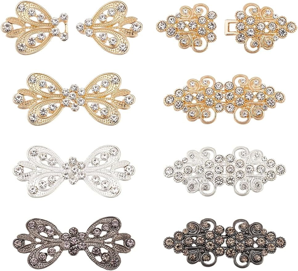 6 Pair Cloak Clasp Fasteners Alloy Rhinestone Snap Lock Clasps Gold ...