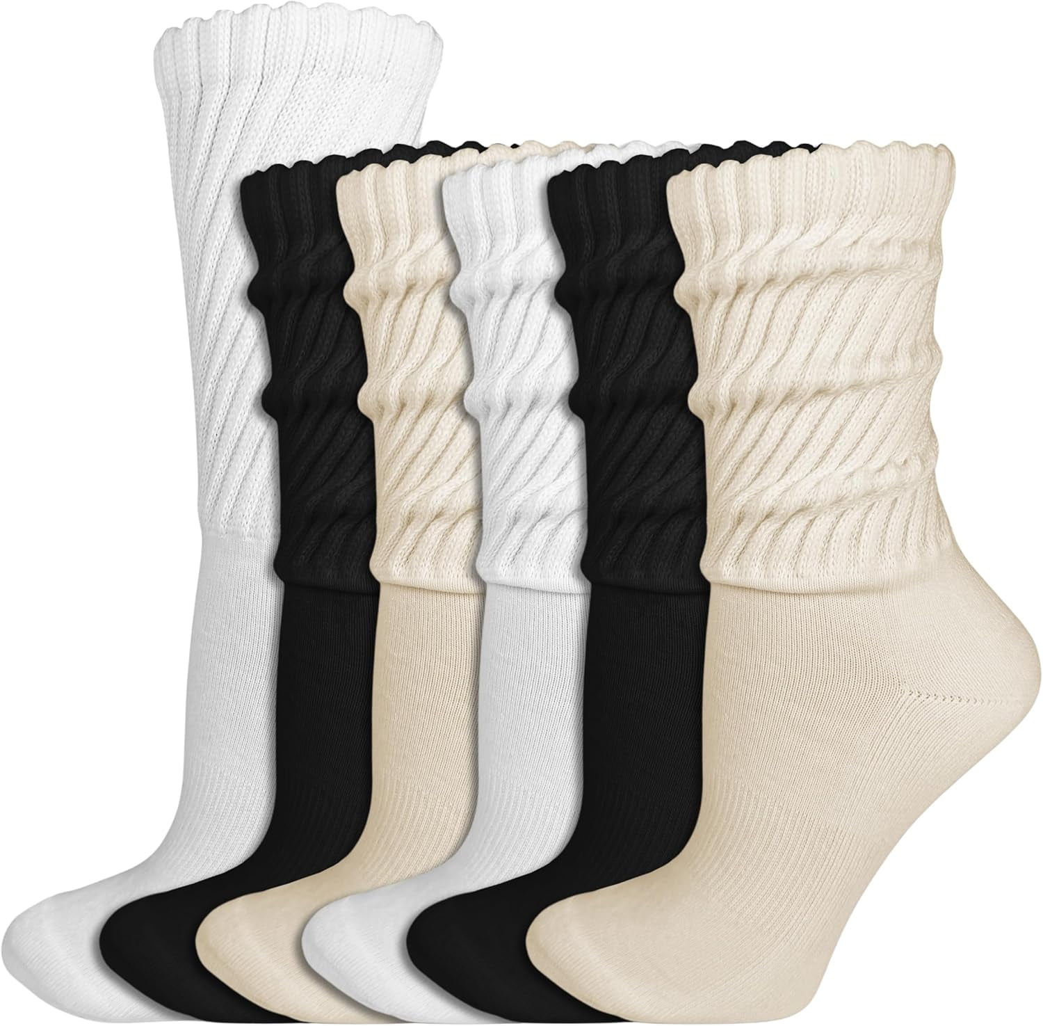 6 Pair Cotton Crew Slouch Socks Womens Scrunch Ribbed Soft Retro Boot ...