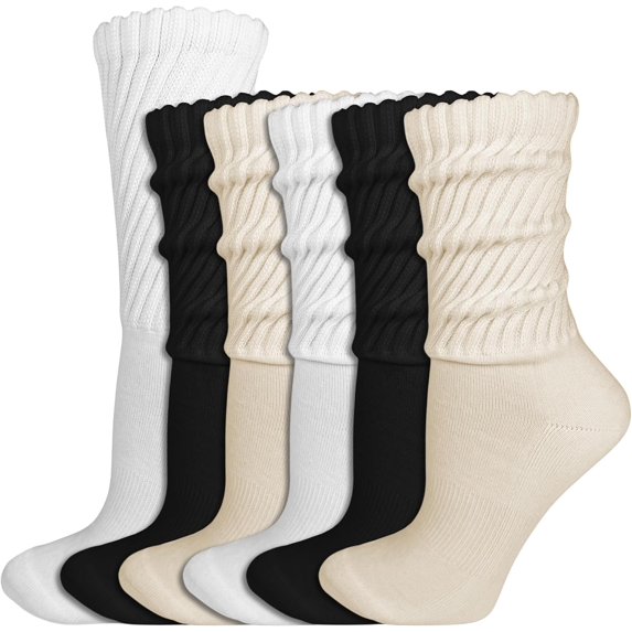 6 Pair Cotton Crew Slouch Socks Womens Scrunch Ribbed Soft Retro Boot ...