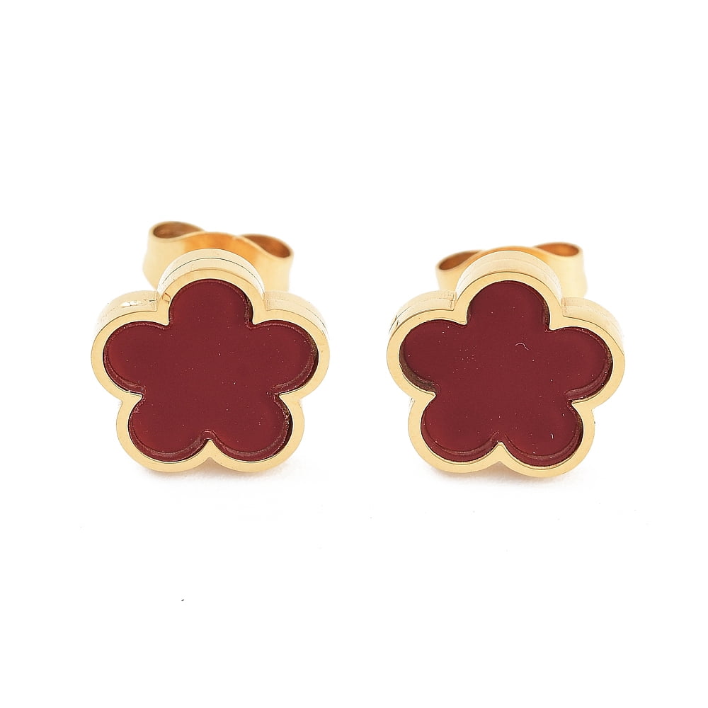 6 Pair Flower Resin Stud Earrings Golden Tone 304 Stainless Steel ...