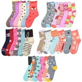 AllTopBargains Girls Socks 6 Pack Size 6-8 Assorted Print Crew Low Cut ...