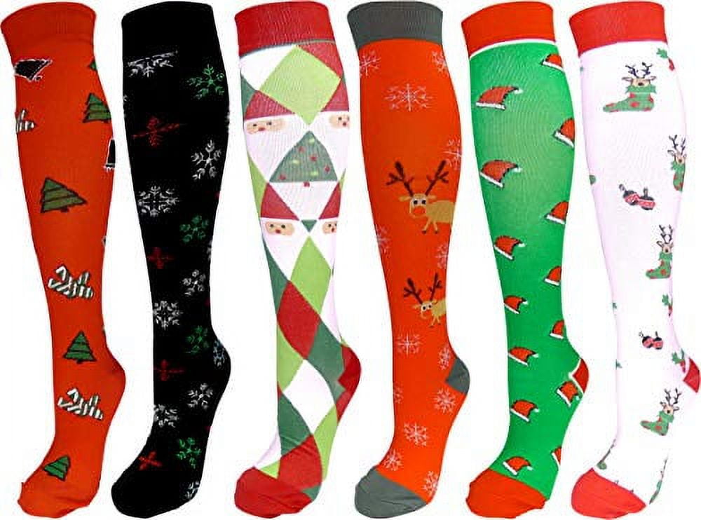 6 Pair Graduated Compression Socks for Men and Women (Christmas #3 ...