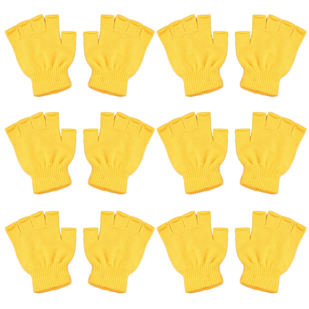6 Pair Half Finger Gloves Winter Stretchy Knit Fingerless Typing ...