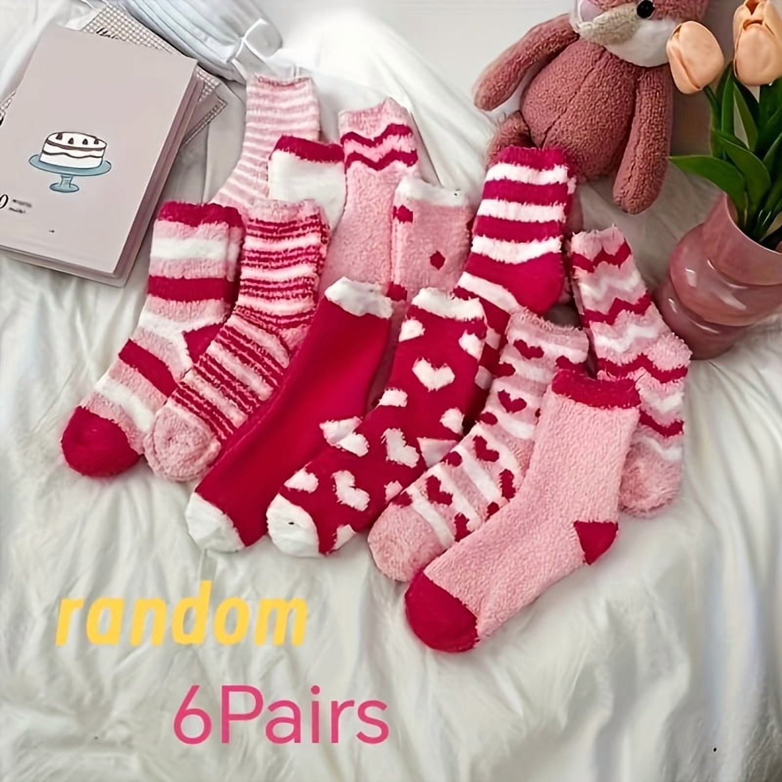 6-Pair Pack Women's Thick Fleece Mid-Calf Socks, Heart Pattern, Warm ...