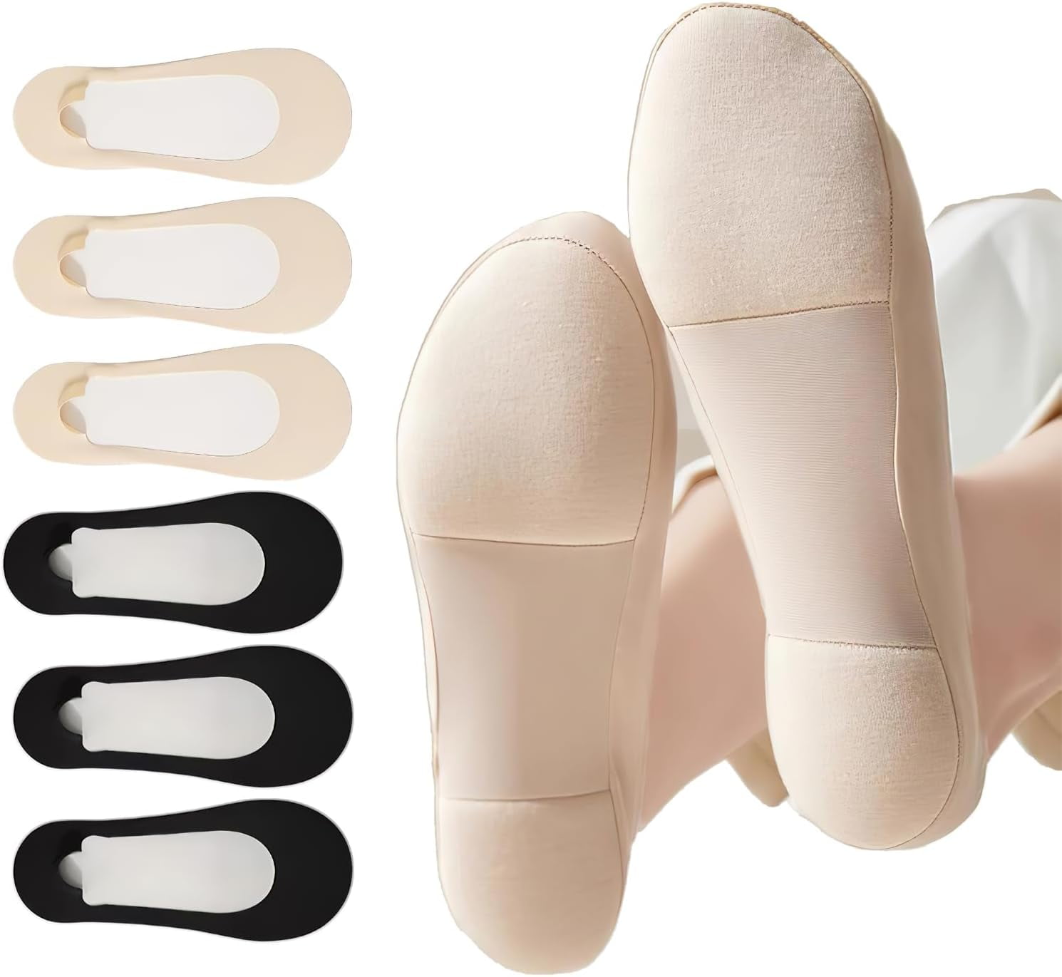 6 Pair Ultra Low Cut Invisible Womens No Show Socks With Padding For ...