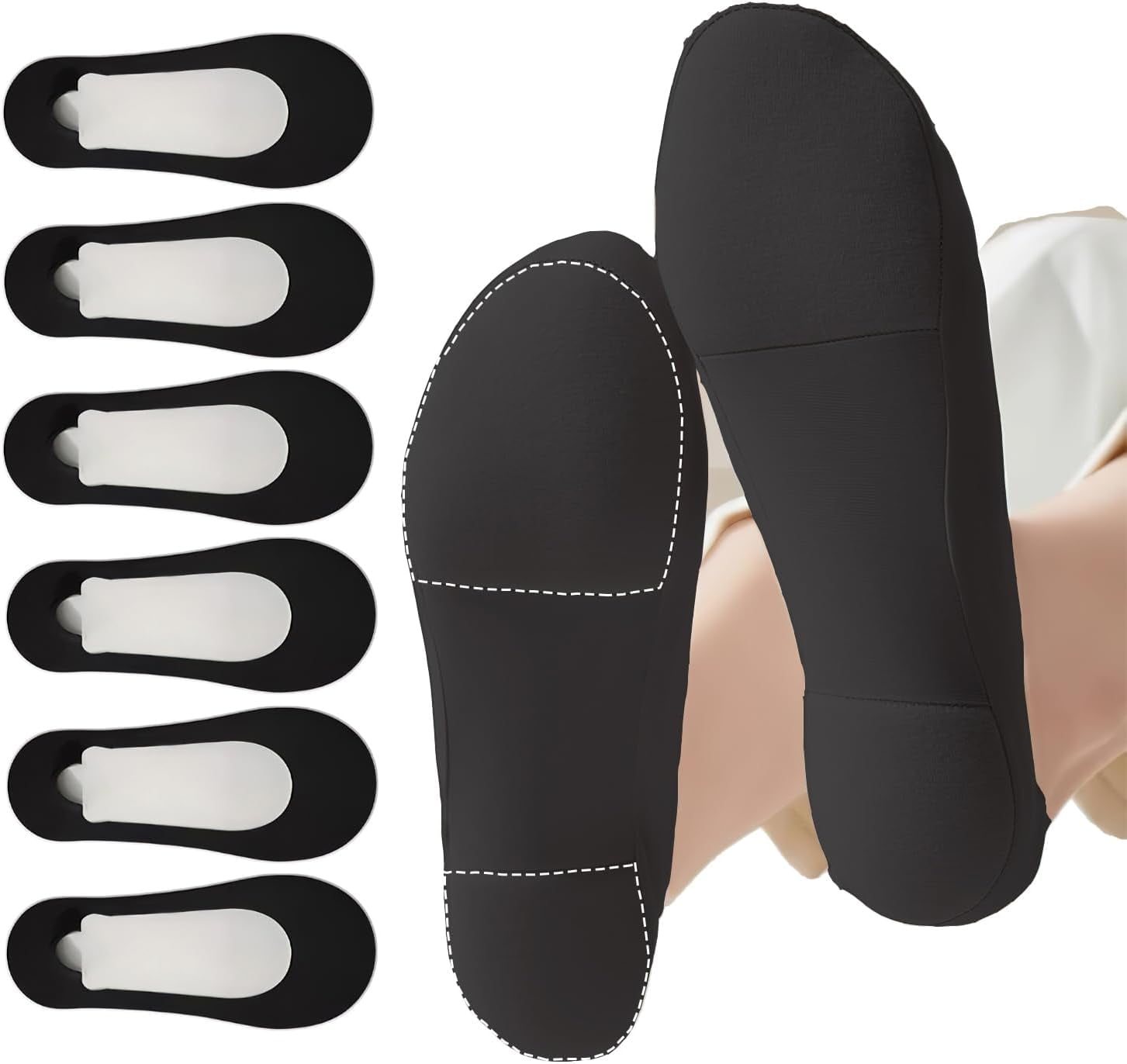 6 Pair Ultra Low Cut Invisible Womens No Show Socks With Padding For ...