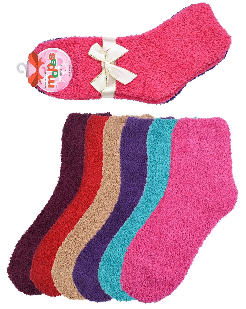 6 Pair of Women Fuzzy Soft Slipper Socks Plush Warm and Cozy Solid or ...