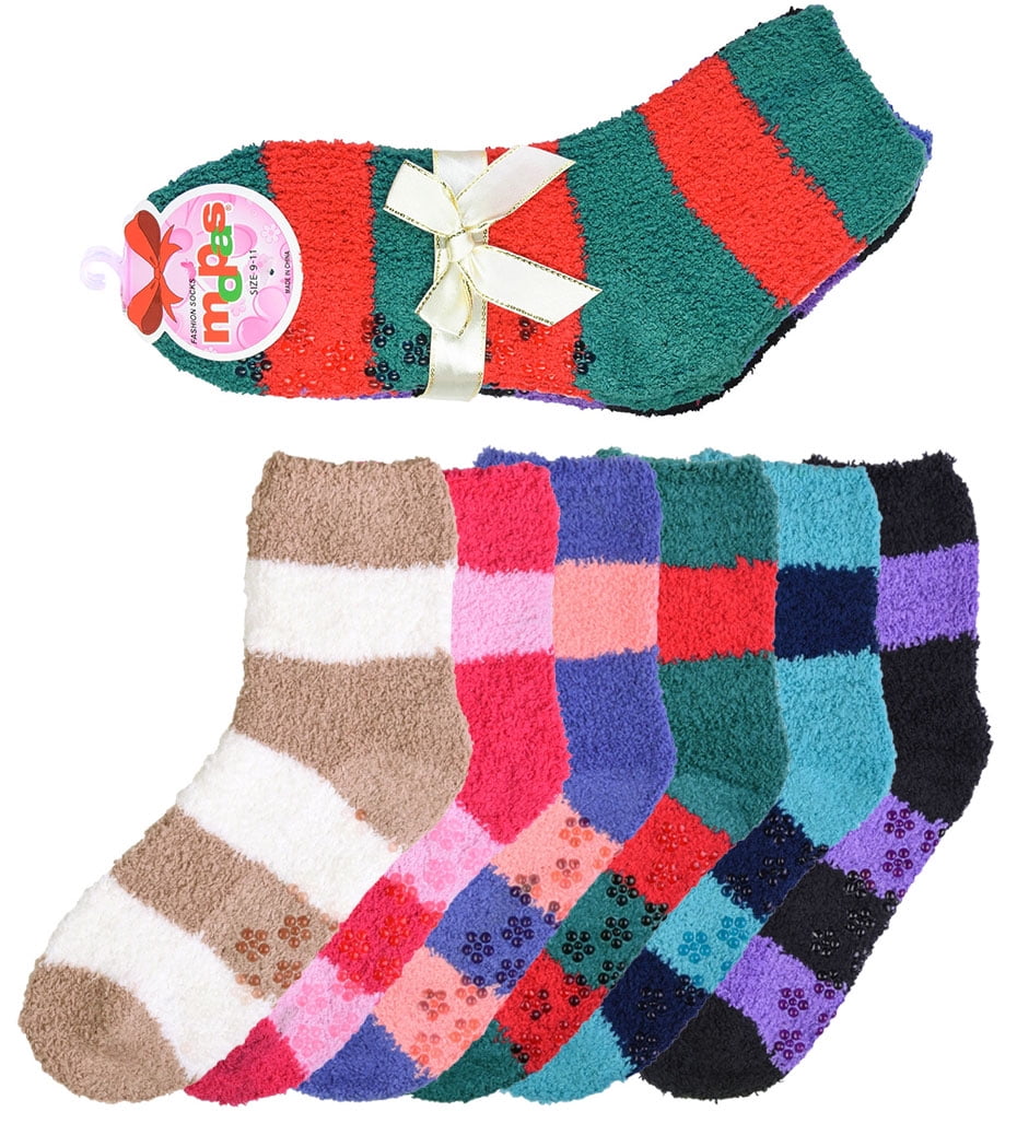 6 Pair Women's Fluffy Non-Slip Comfy Plush Slipper Socks with Cozy Soft ...