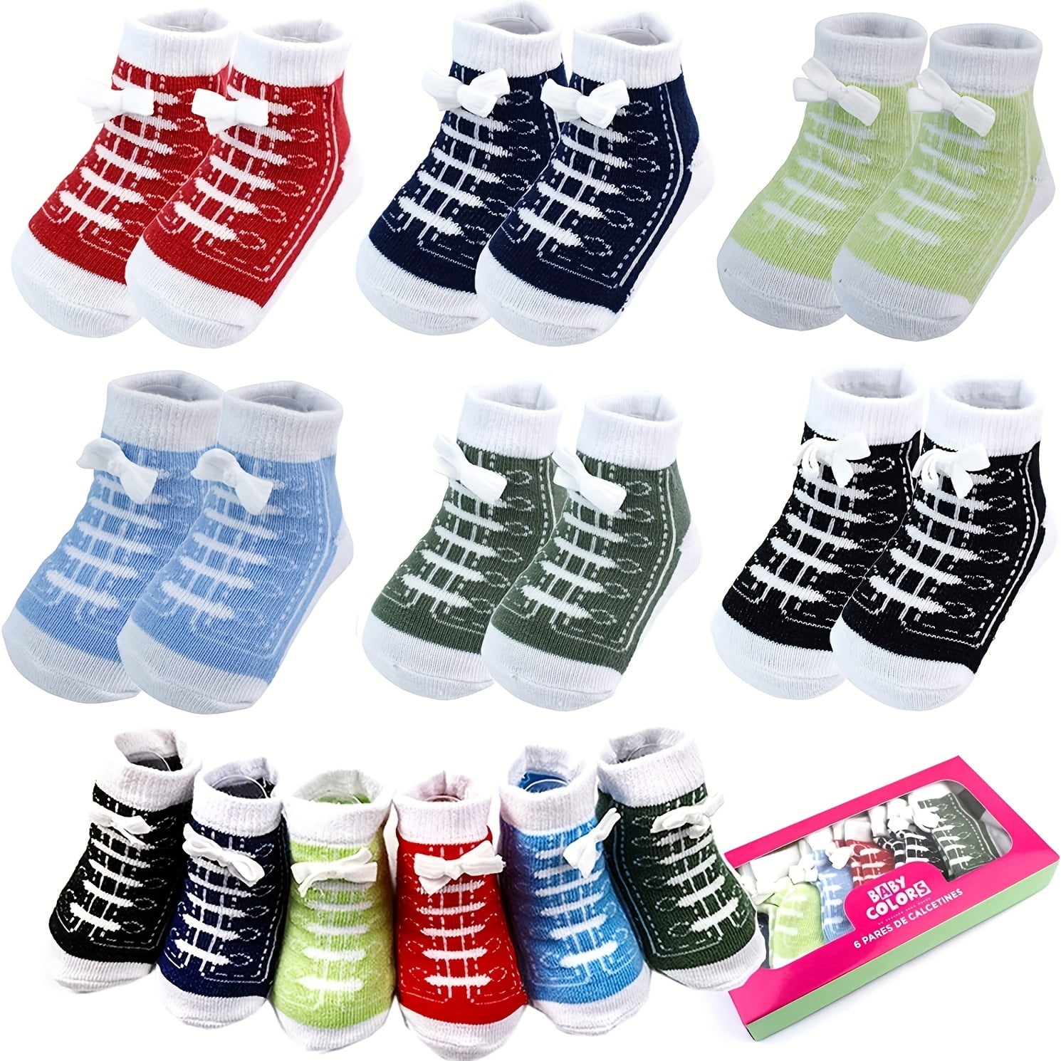 6 Pairs 0-6 month Baby Cotton Sneaker Newborn Ankle Sock Toddler Crew ...