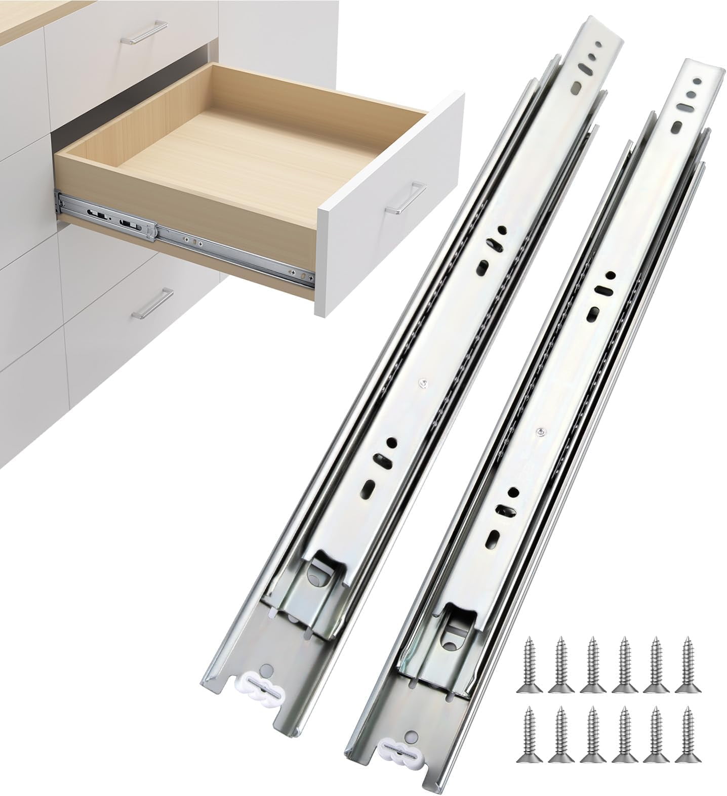 6 Pairs 12 Inch Side Mount Full Extension Drawer Slides 3 Fold Cabinet ...