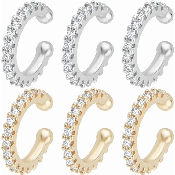6 Pairs 2 Colors Brass Micro Pave Clear Cubic Zirconia Cuff Earrings C ...